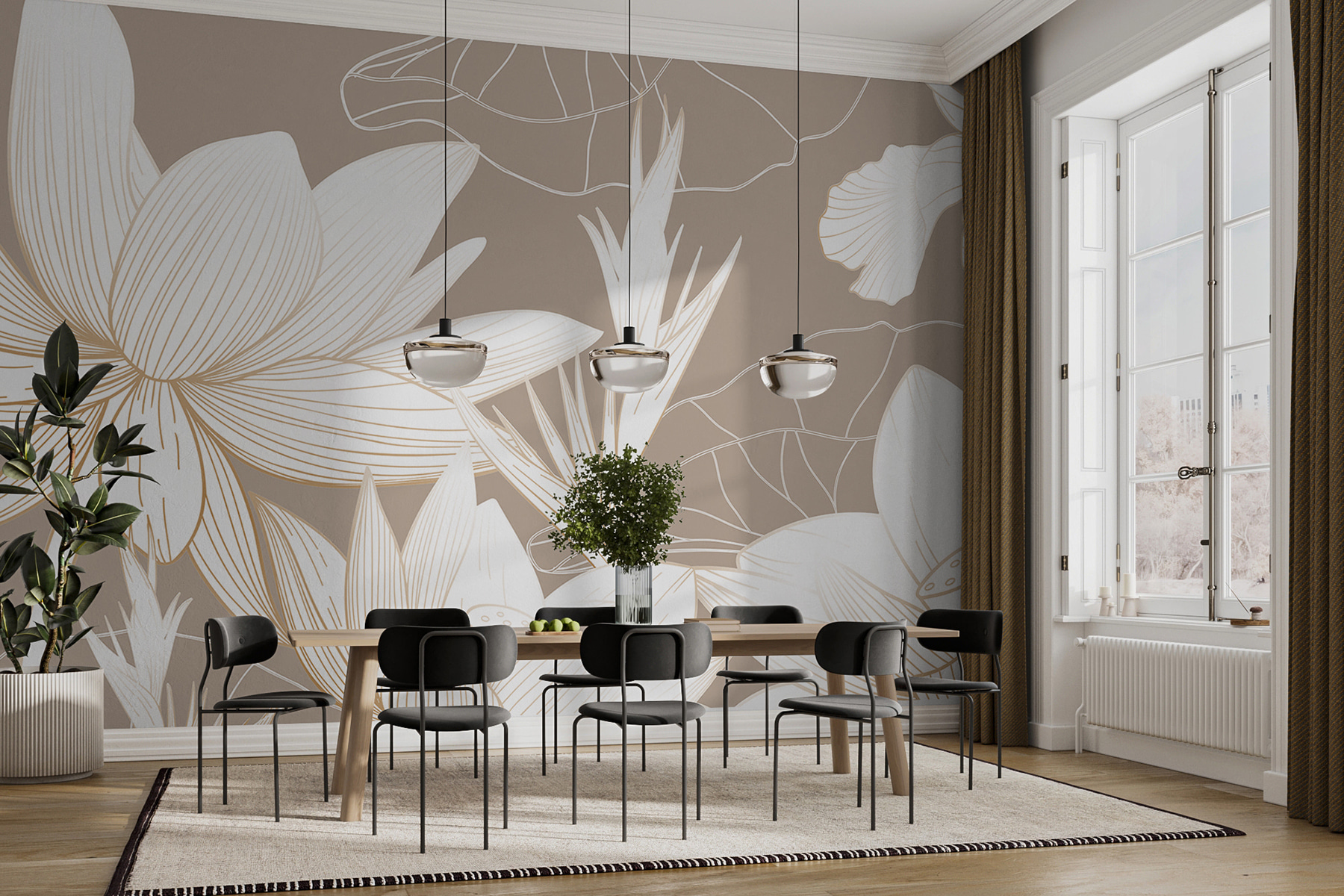 Stenske poslikave Tropsko cvetje bež ozadje nr. w00323v3 - UWALLS