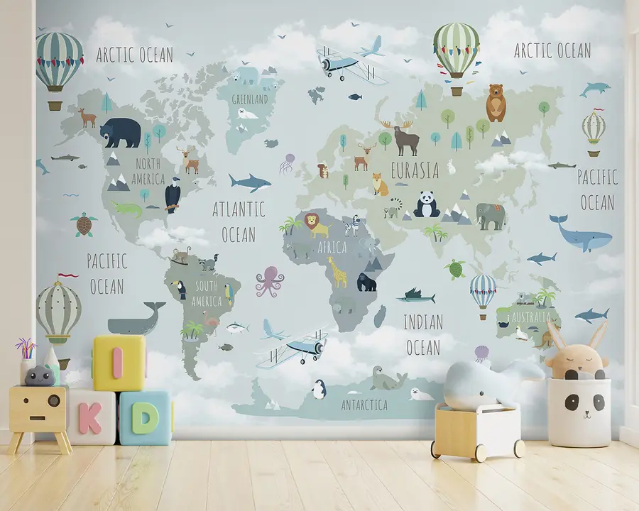 Svetovni zemljevid ozadje, svetovni zemljevid stenske freske kupiti na ...